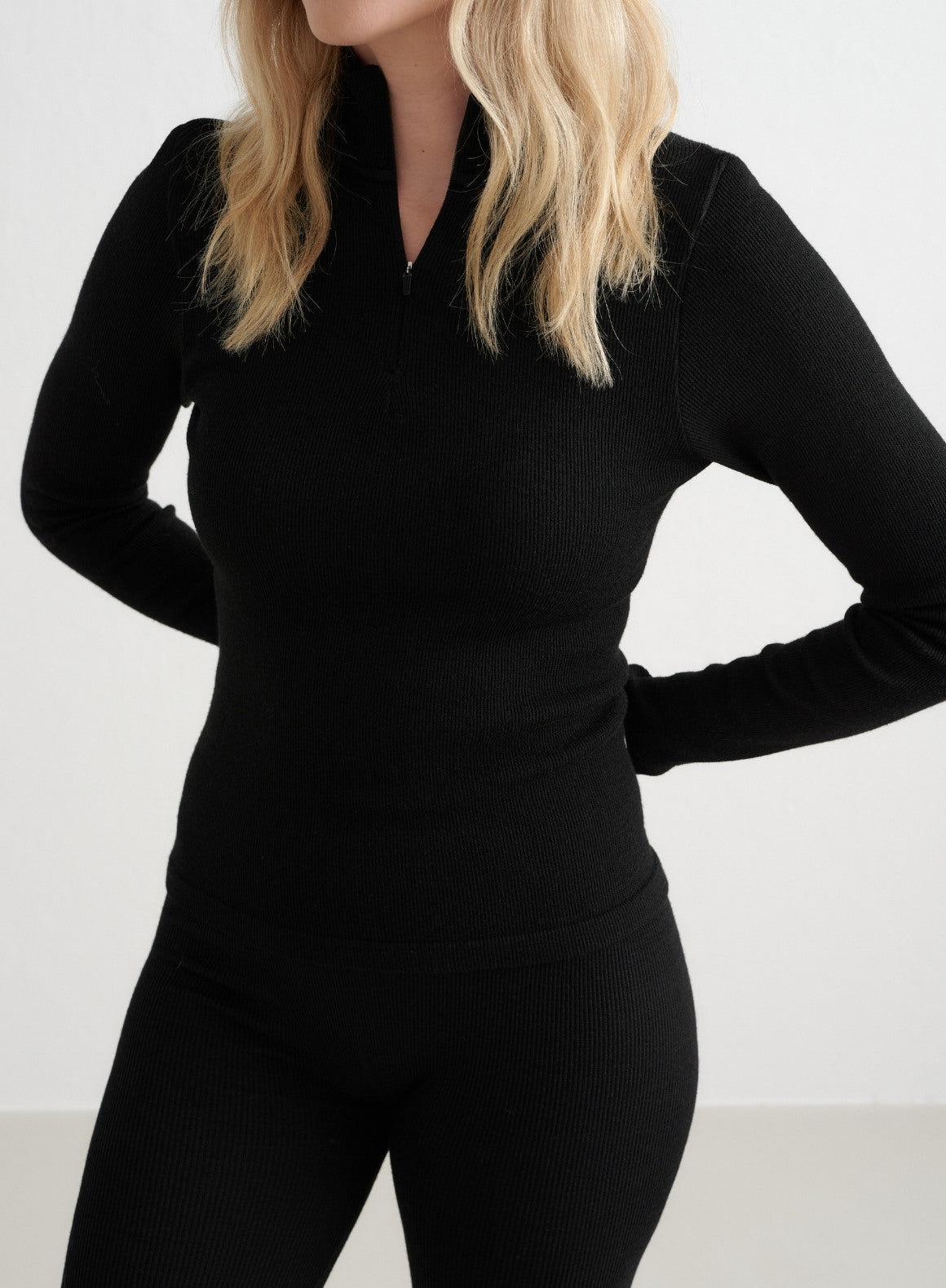 Black Ribbed Wool Set With Half Zip Top – aim'n no
